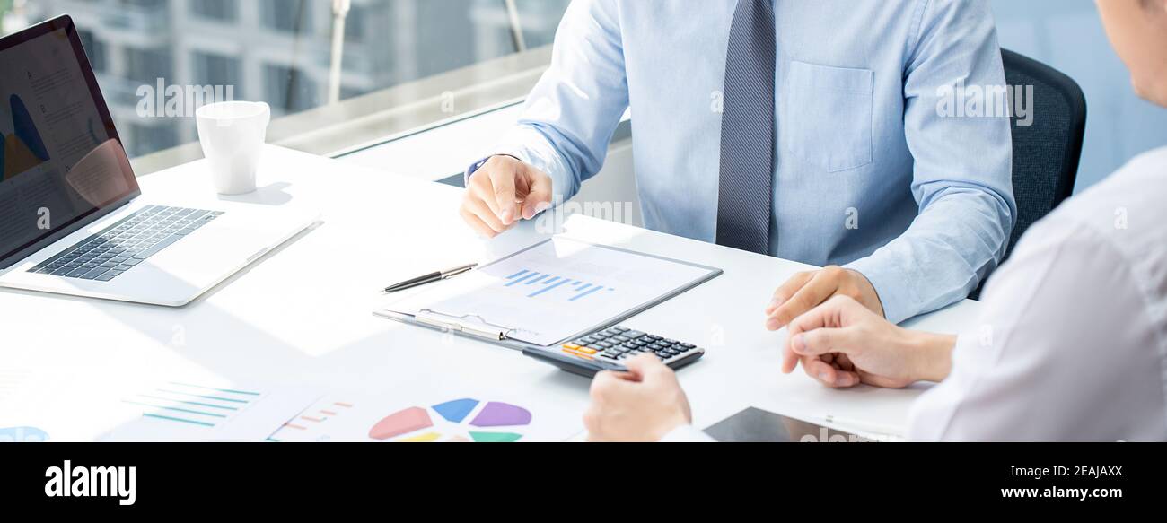 Business partner in sales strategy meeting at office table panoramic ...