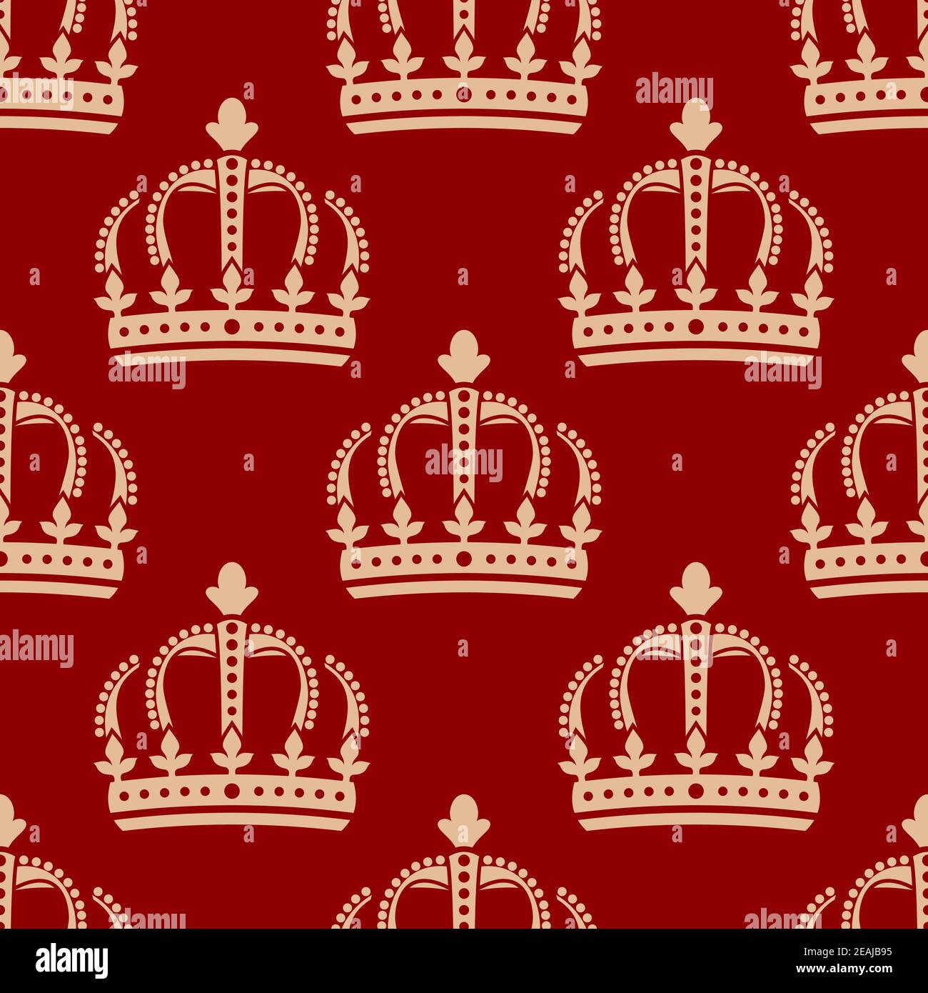 Seamless pattern of royal crowns on a red background with a repeat ...