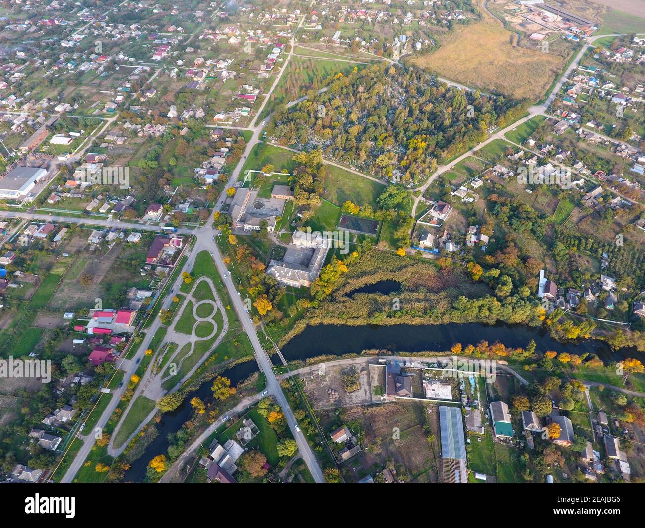 Top view of the village. One can see the roofs of the houses and ...