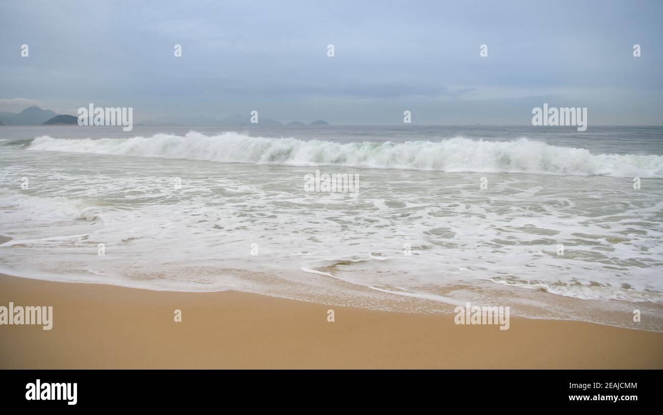 Ocean surf on the beach of Copacabana. Rio de Janeiro, February 2020 ...