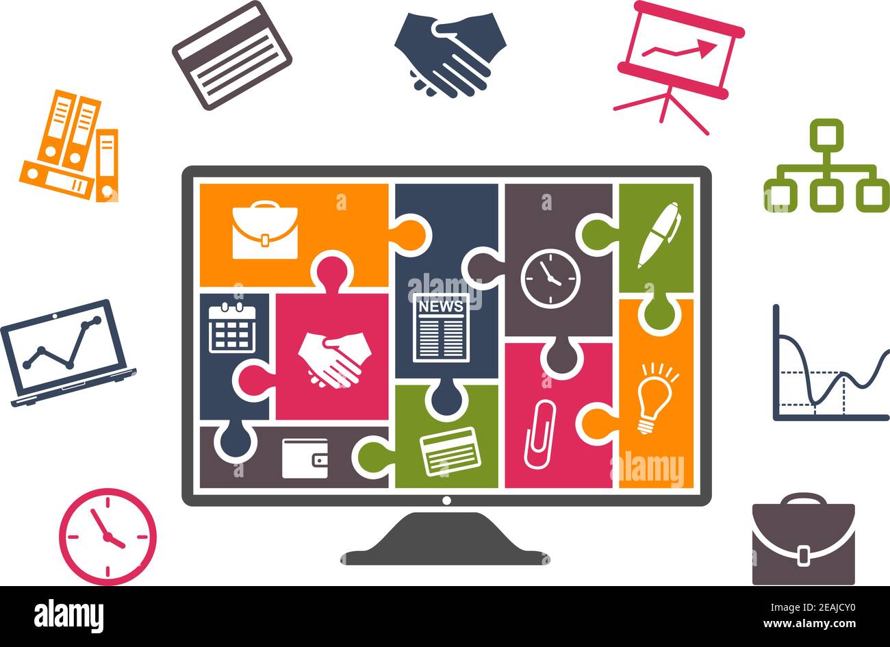 Business infographics with colorful icons of computer, chart, card ...