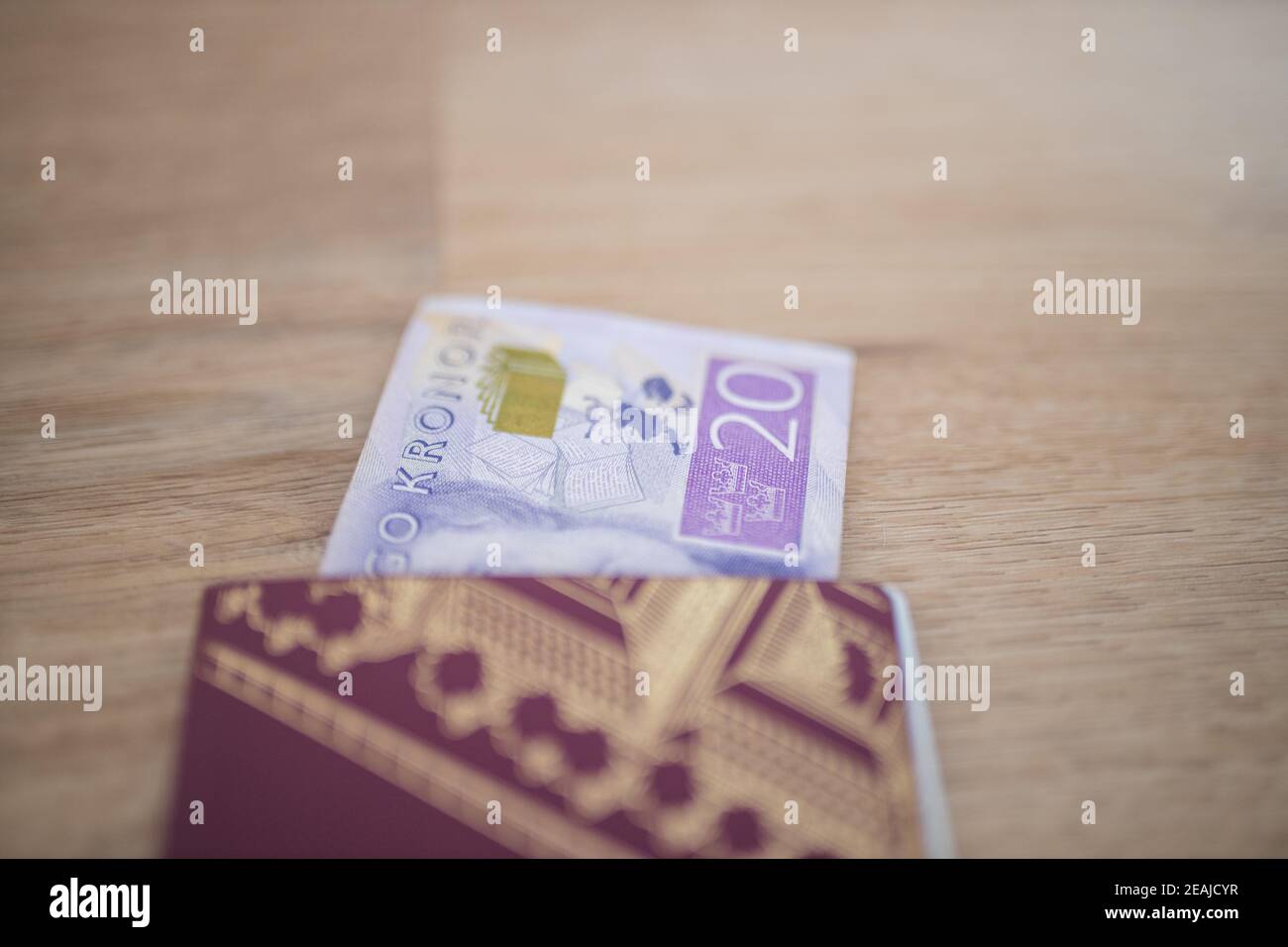 20 Swedish Kronor Banknote Partially Inside a Sweden Passport Stock ...