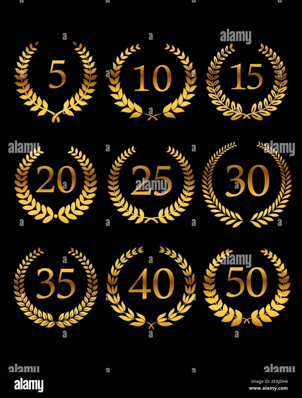 Anniversary golden laurel wreathes set with numbers for holiday design ...