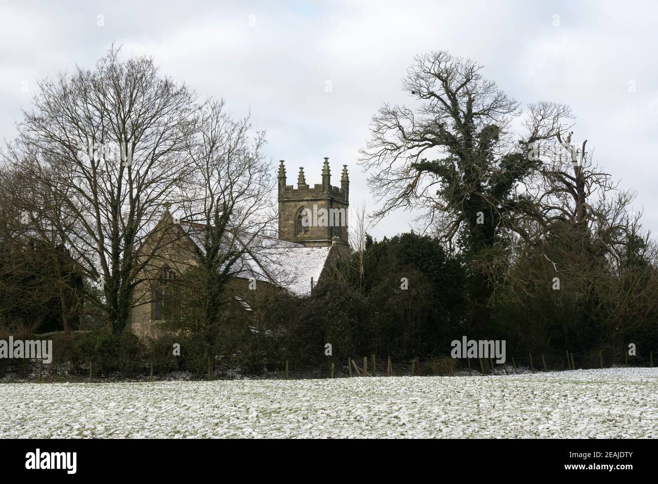 St. Michael`s Church in winter, Budbrooke, Warwickshire, England, UK ...