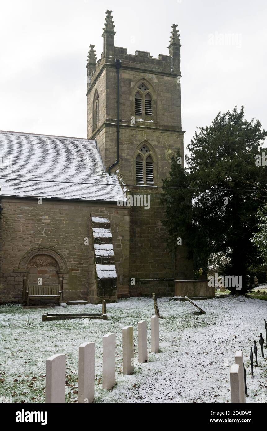 St. Michael`s Church in winter, Budbrooke, Warwickshire, England, UK ...