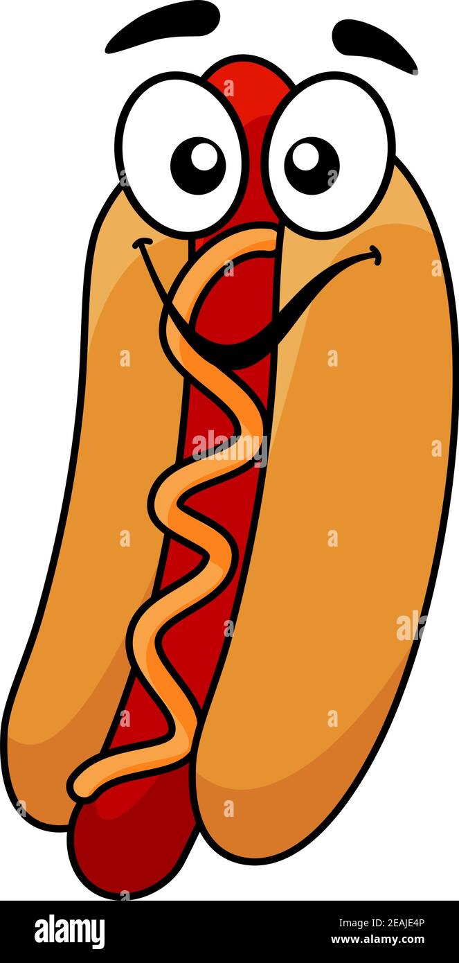 Fun hot dog and mustard with a grilled frankfurter topped with zigzag ...