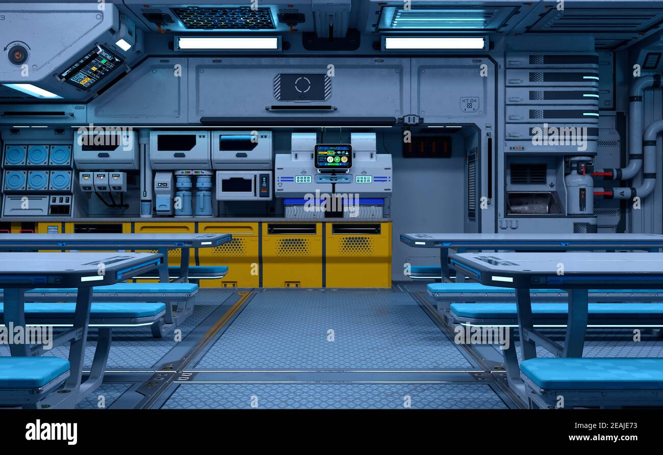 3D Rendering Science Fiction Dining Room Stock Photo - Alamy