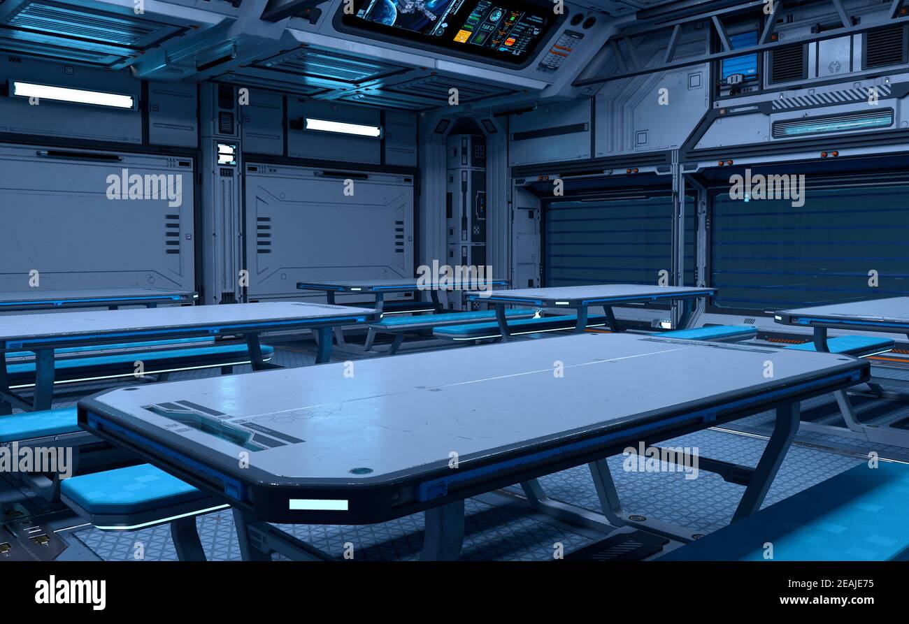 3D Rendering Science Fiction Dining Room Stock Photo - Alamy