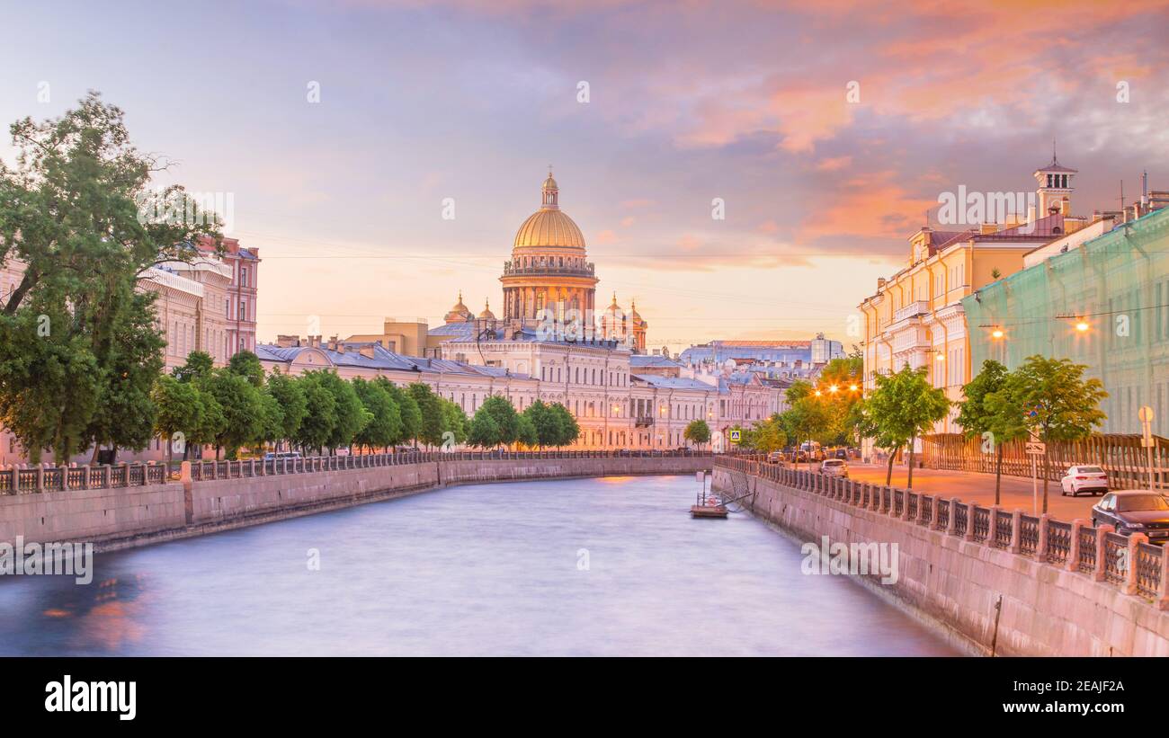 Saint Isaac Cathedral across Moyka river in St. Petersburg Stock Photo ...