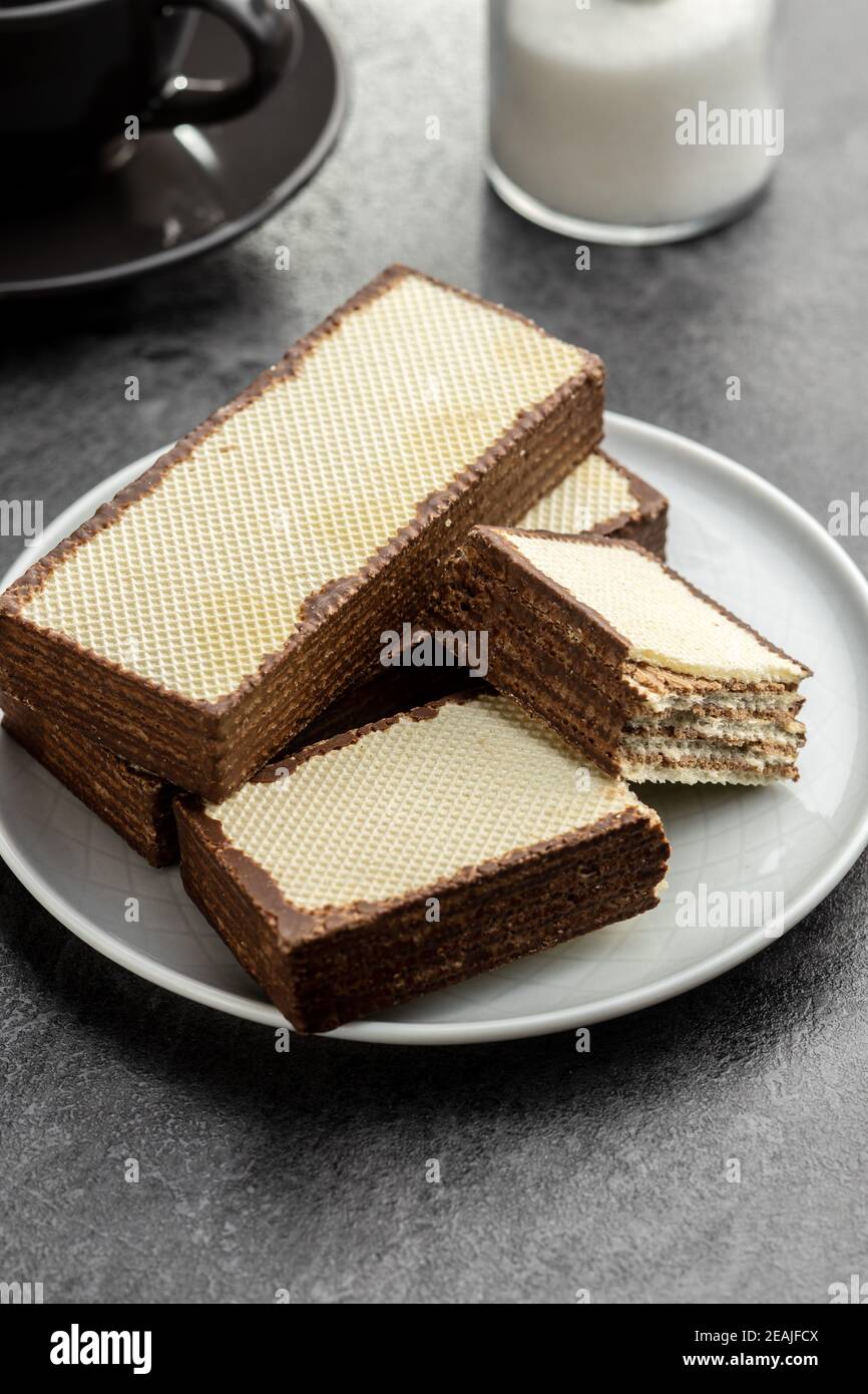 Crispy wafer biscuits filled with chocolate cream Stock Photo - Alamy