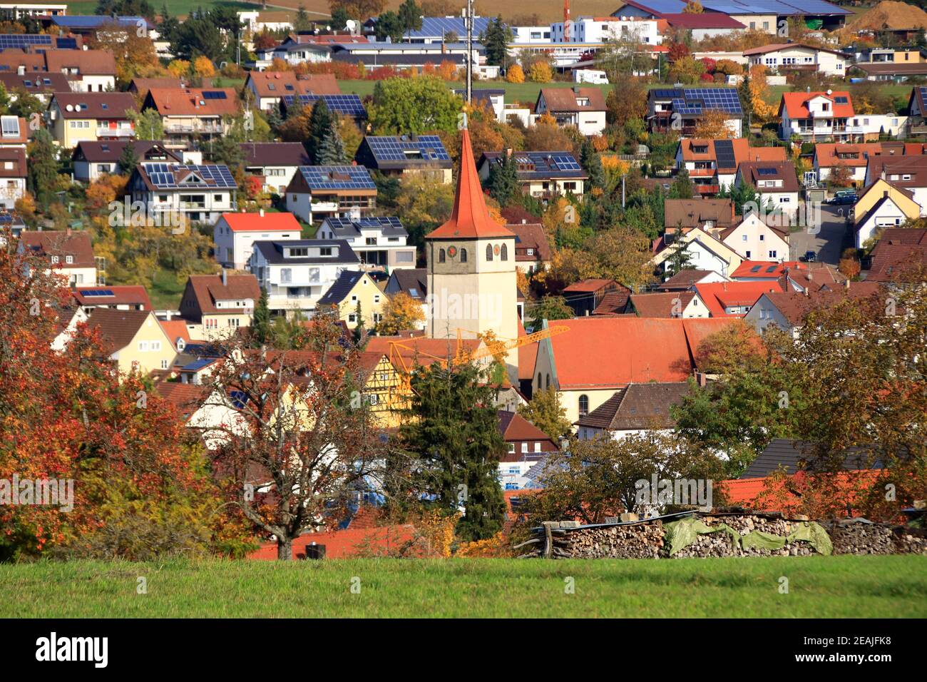 Recording of the historic church tower in the village of Weissach in ...