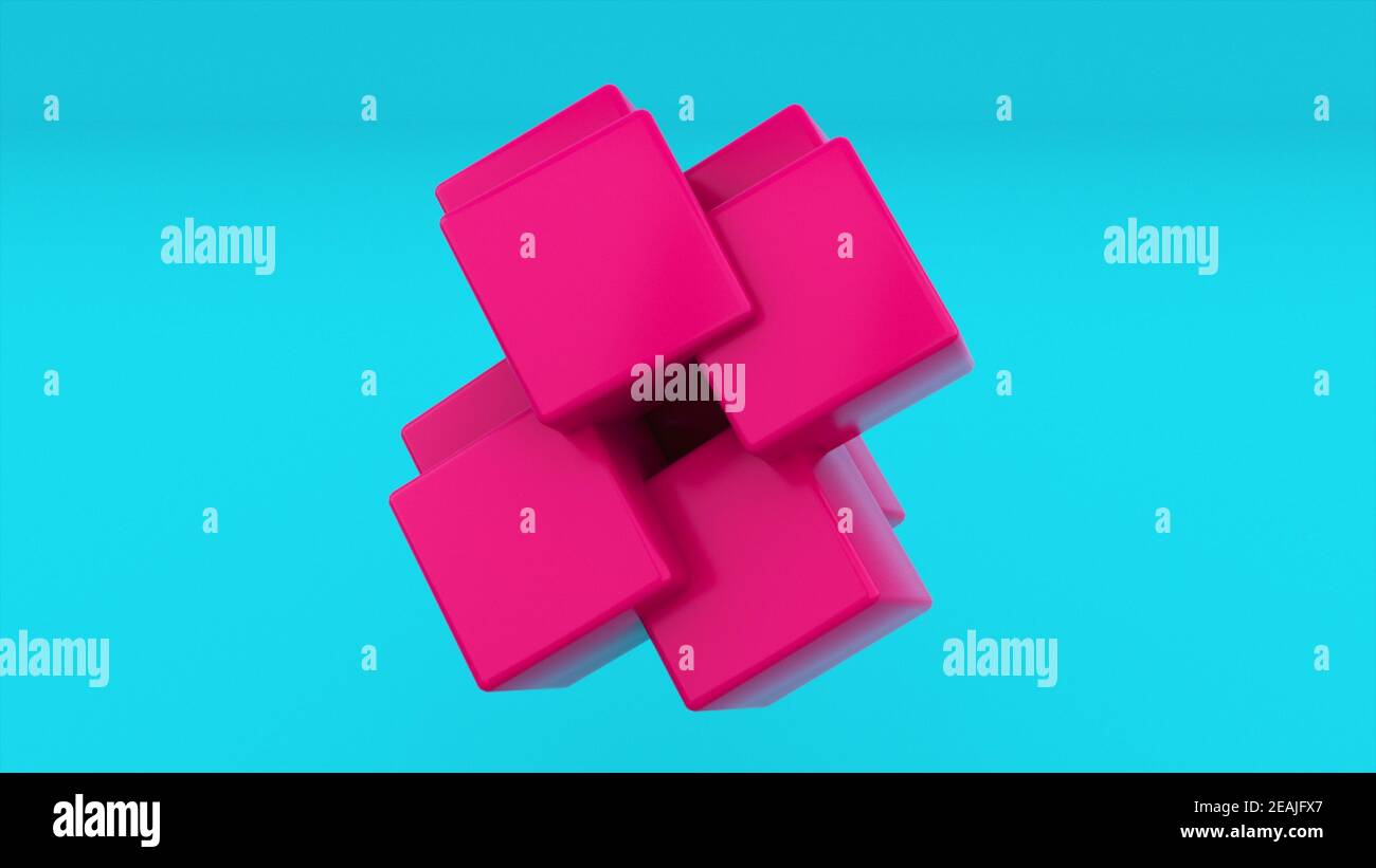 Transforming simple cube shape in complex construction, computer ...