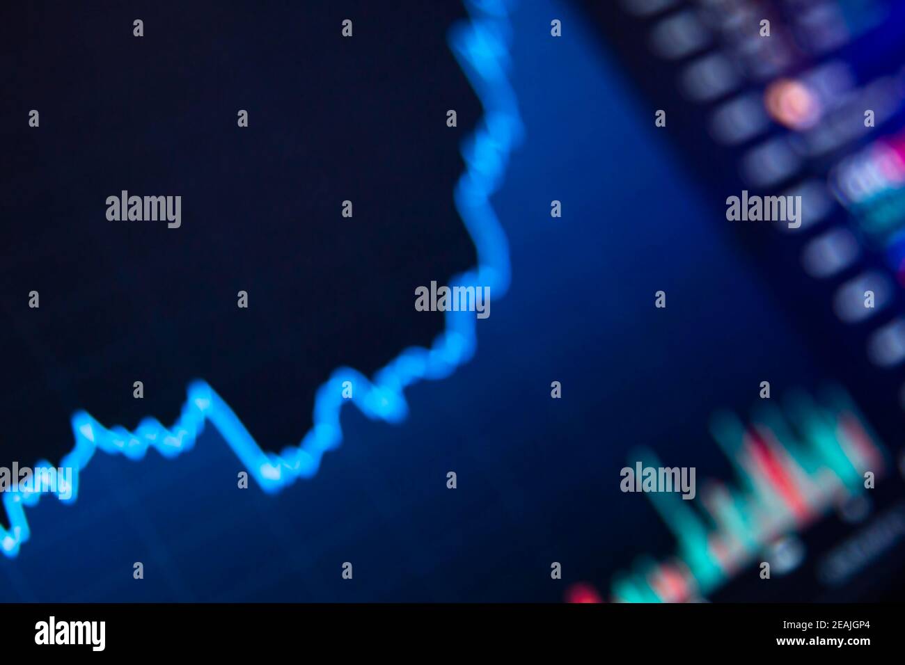 Bitcoin growth chart for 2021, on a dark blurry background Stock Photo ...
