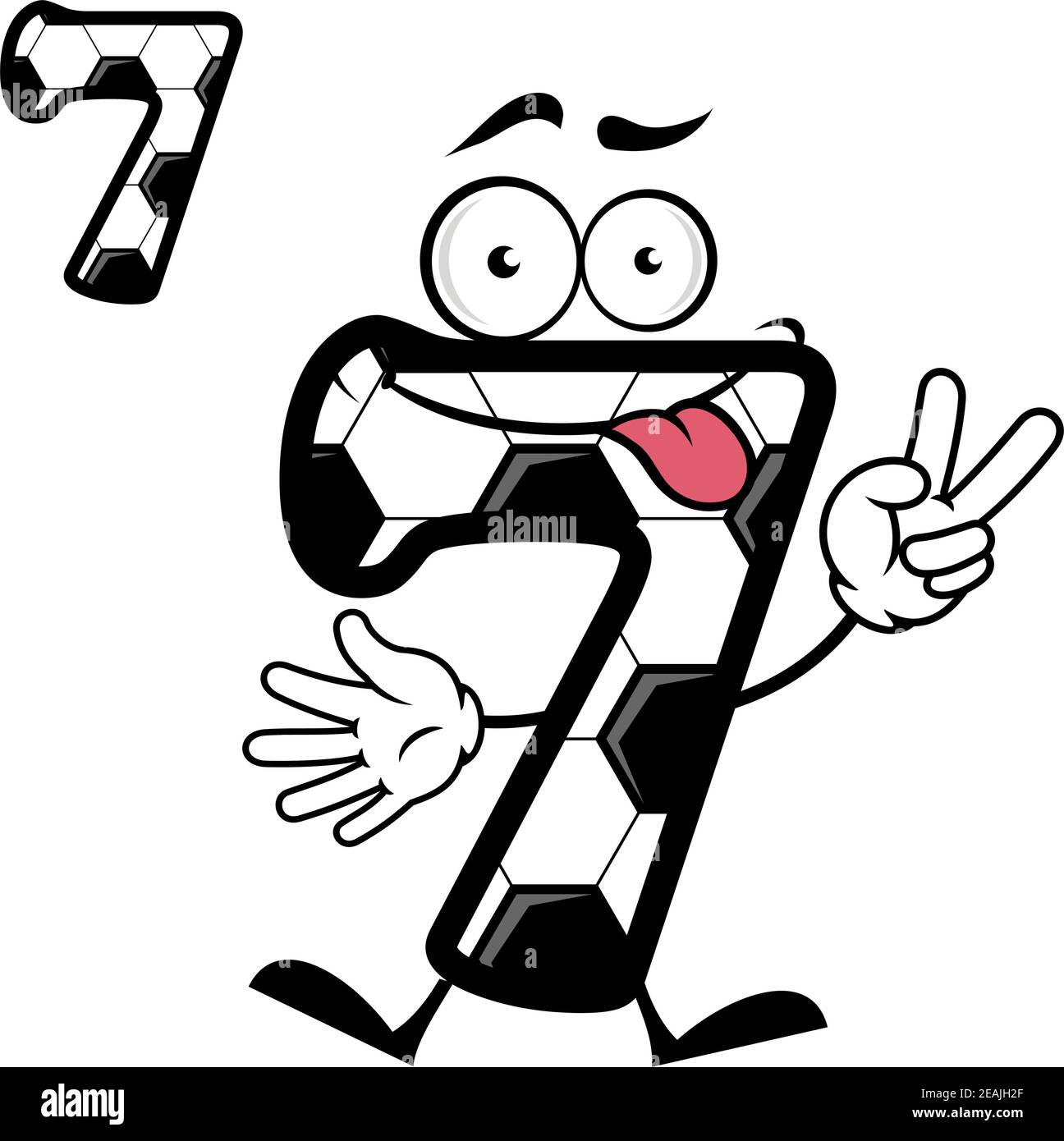 Teasing cartoon number seven colors of a soccer ball showing tongue and ...