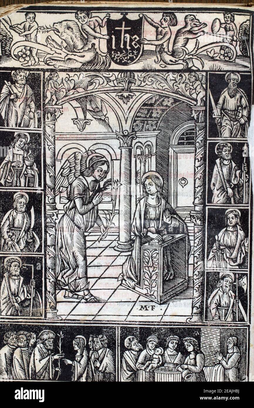 The Annunciation, page of medieval missal Stock Photo - Alamy