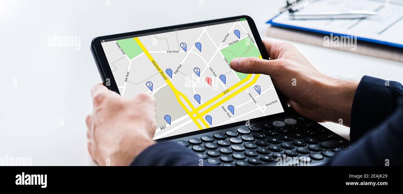 Man Using GPS Location Map Search Stock Photo - Alamy
