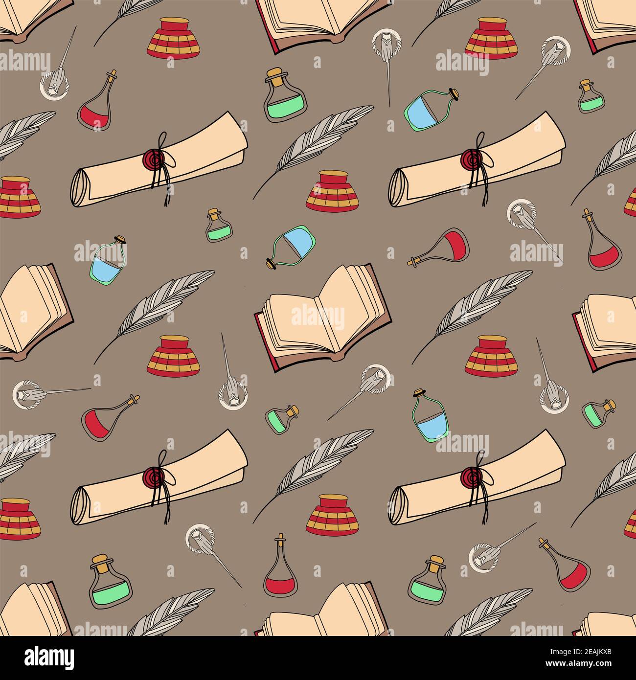 Scroll, papyrus, quill and ink. Old scrolls pattern. Research and ...