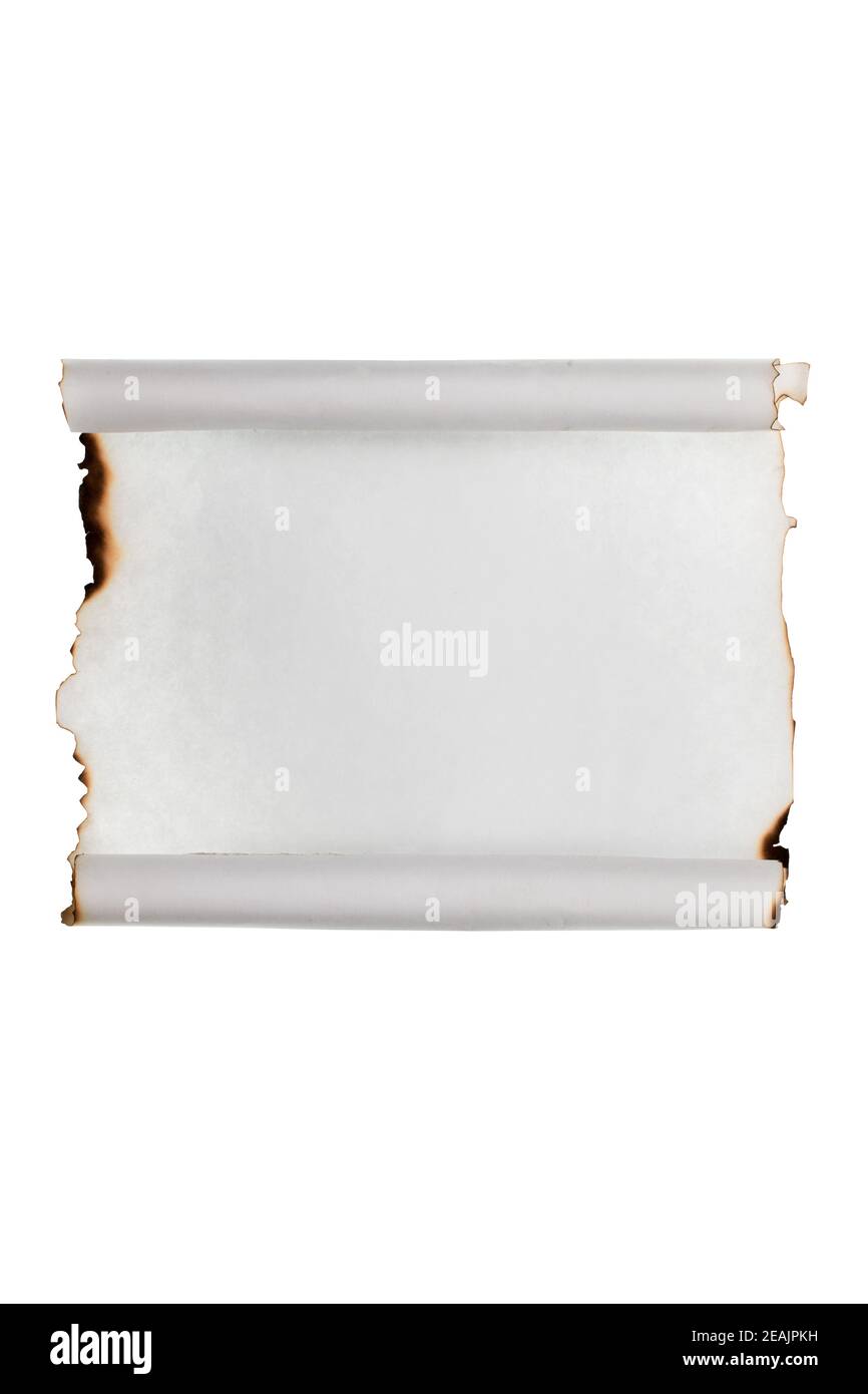 Rolled-up piece of paper with the scorched edges. Isolated Stock Photo ...