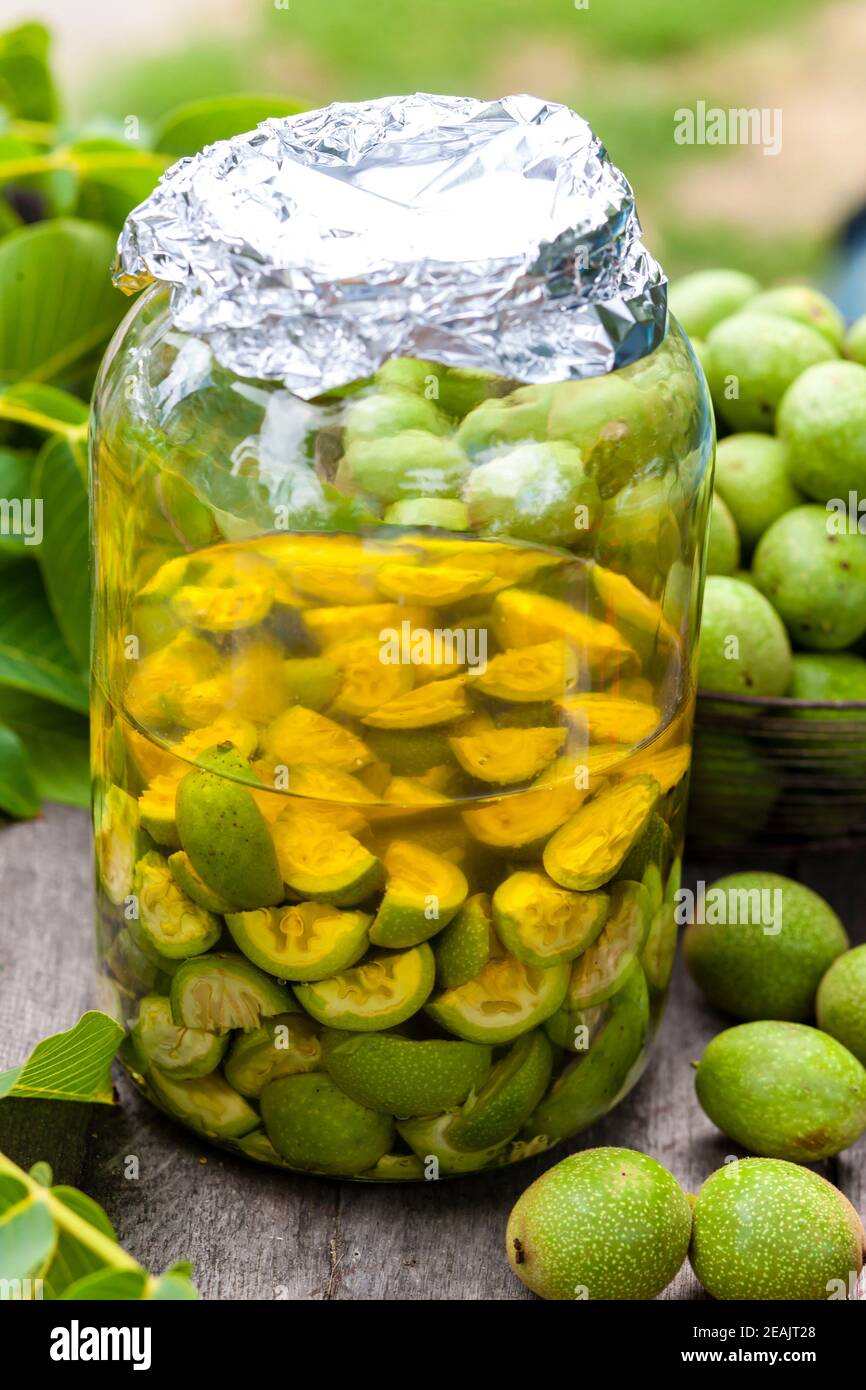 still life of walnut liqueur Stock Photo - Alamy