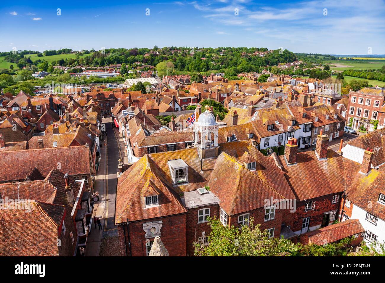 Aerial view of picturesque Rye town, a popular travel destination in ...