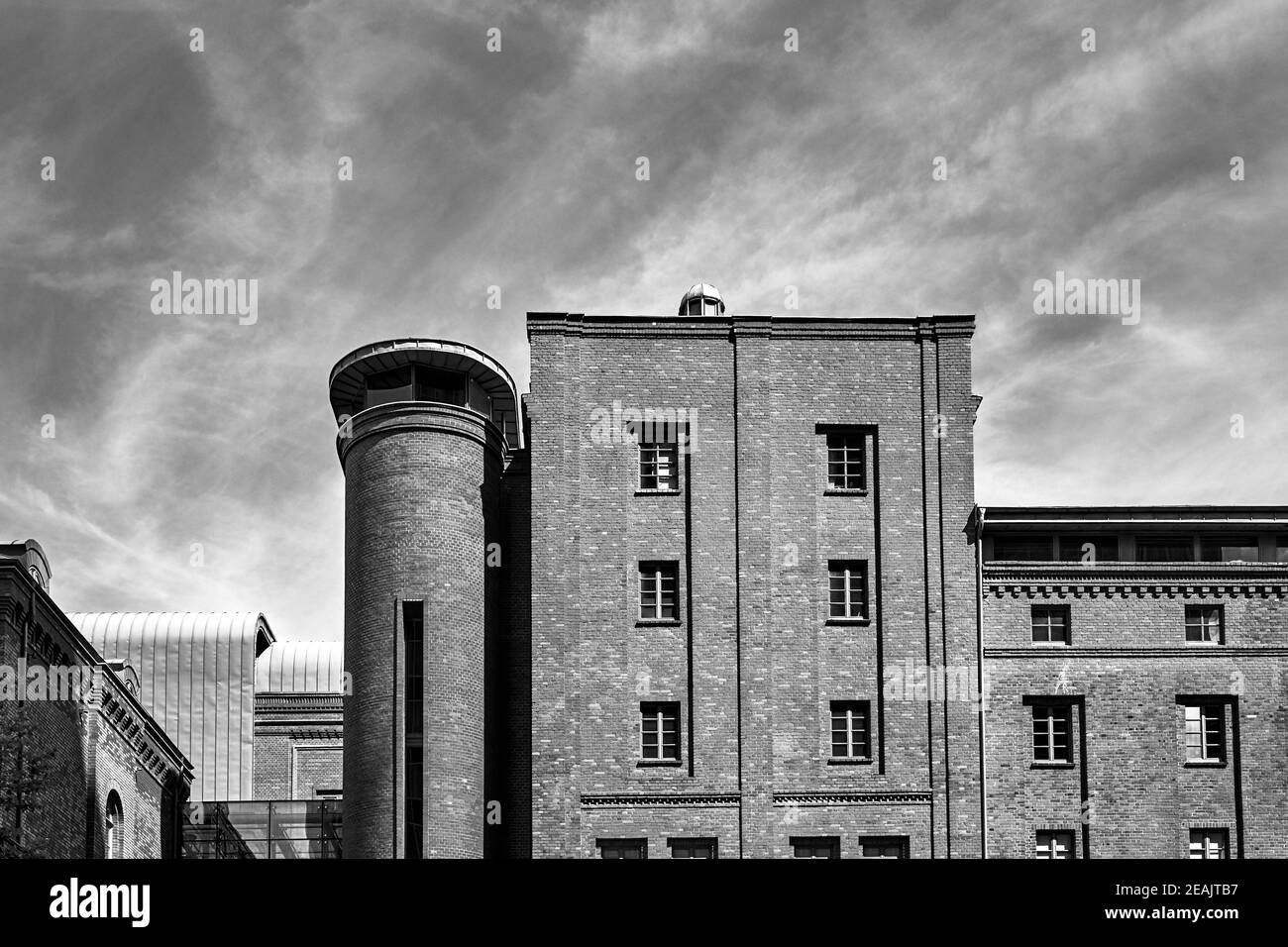Facade of a renovated building of an old brewery in the city of Poznan ...