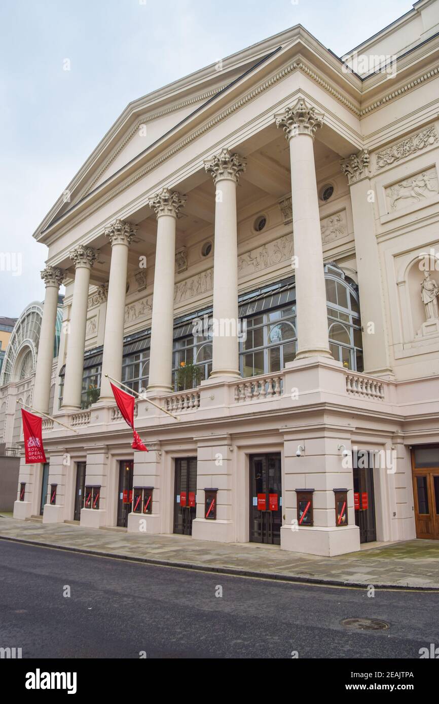 London, UK. 6th February 2021.Royal Opera House exterior, Covent Garden ...