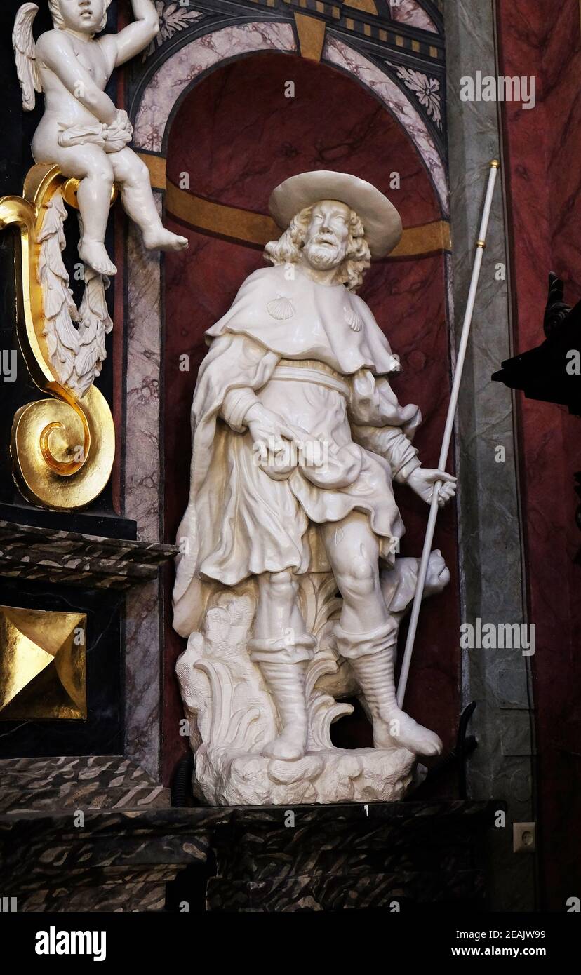 The statue of the Saint Roch on the altar in the Franciscan Church of ...
