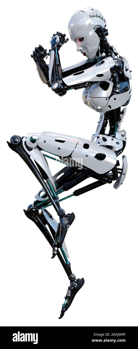 3D Rendering Female Robot on White Stock Photo - Alamy