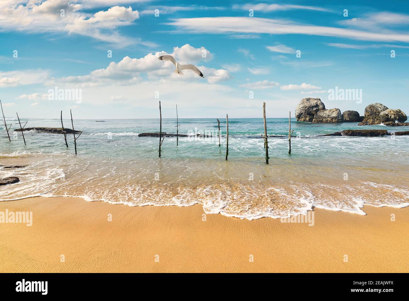 Beach and fishing poles Stock Photo - Alamy