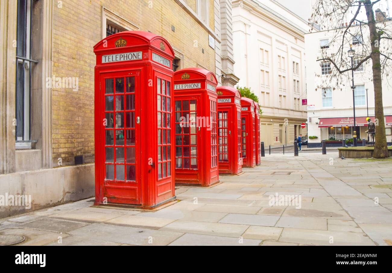 The iconic red telephone boxes in Central London Stock Photo - Alamy