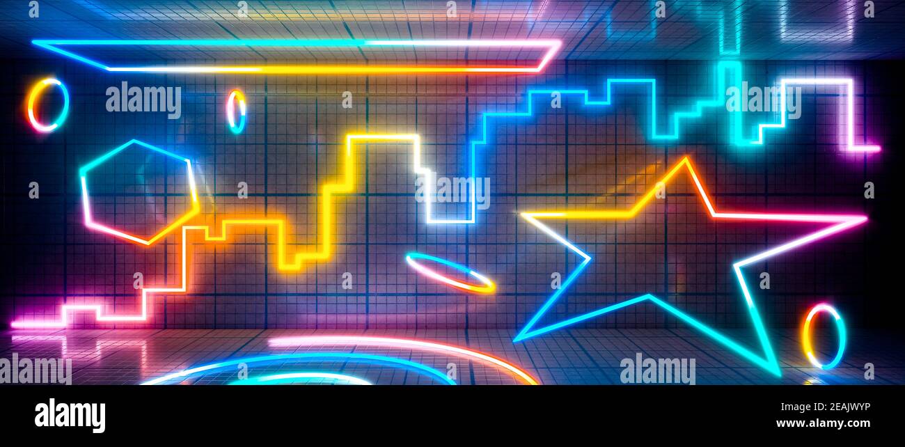geometric shapes inner neon tube in geometric lines Stock Photo - Alamy