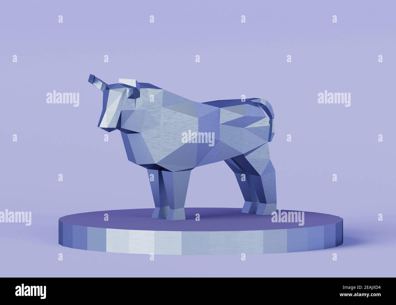 low poly metal bull on a stand, 3d render Stock Photo - Alamy