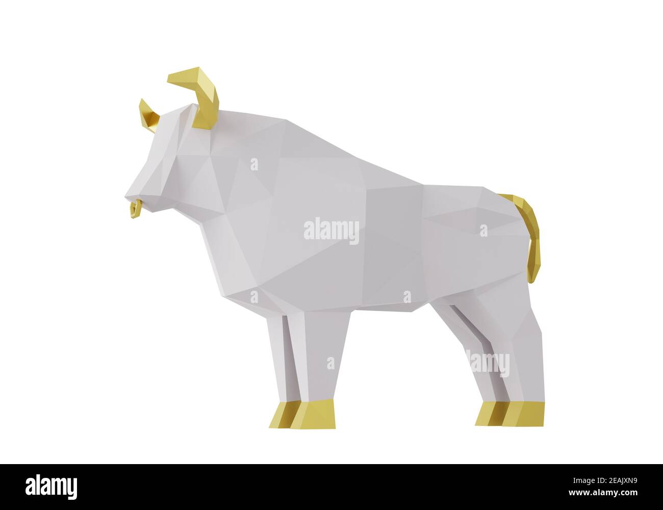 Low poly White Bull, folded paper animal figurine, a symbol of the new ...