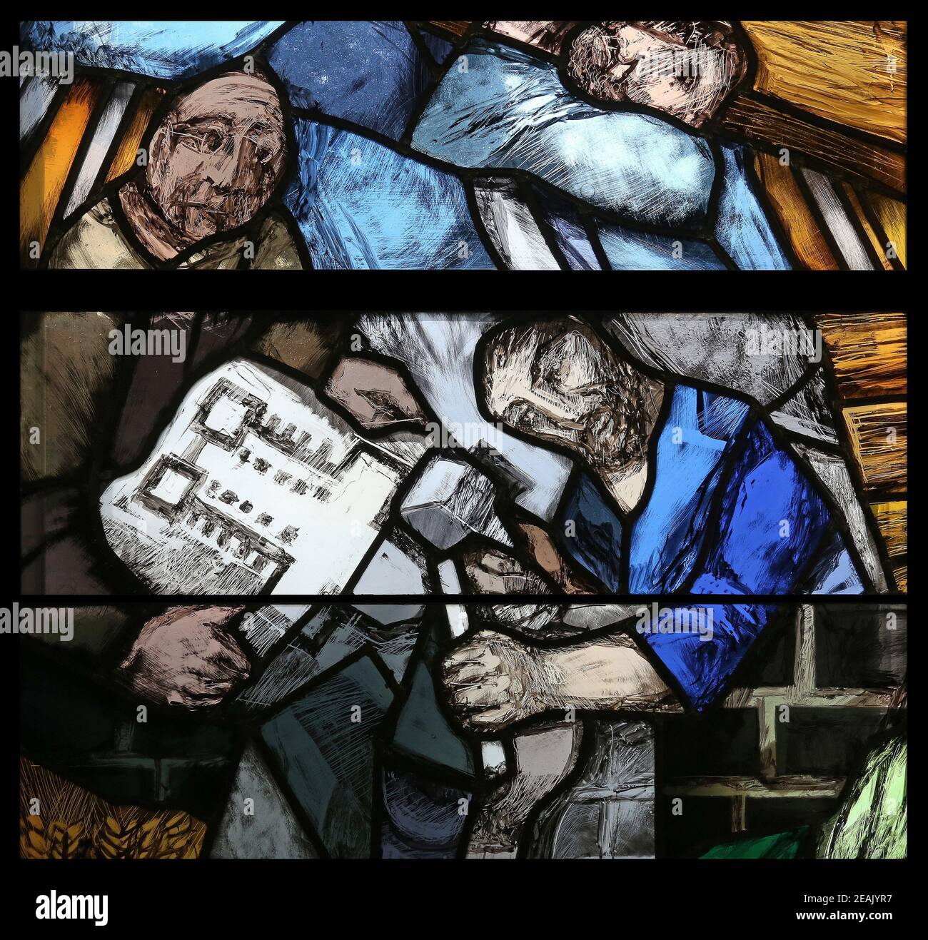 To live and work, detail of stained glass window by Sieger Koder in St ...