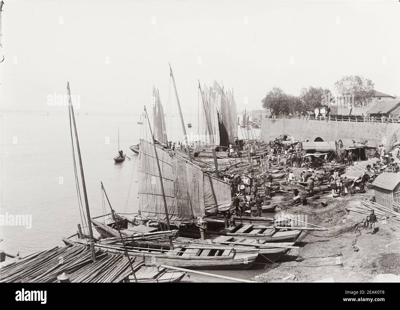 Early 20th century photograph: Houses and boats, Yangtze River, Hanyang ...