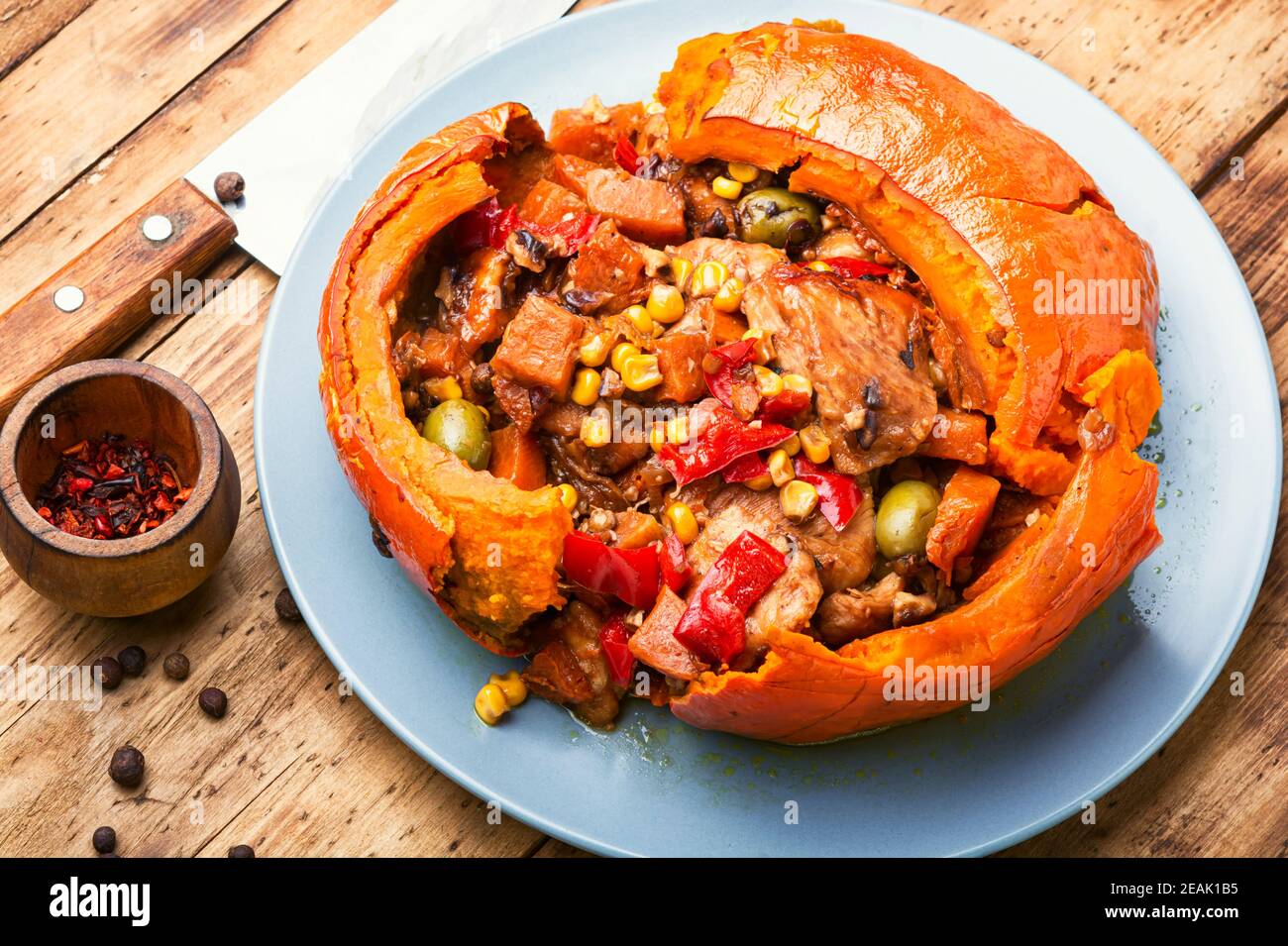 Baked pumpkin with meat Stock Photo - Alamy