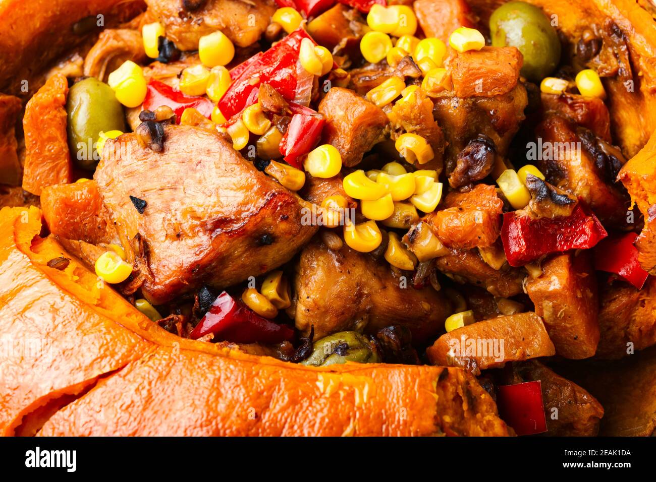 Baked pumpkin with meat Stock Photo - Alamy