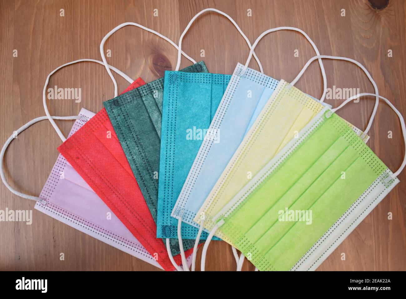 Seven Surgical Masks in Various Colours Stock Photo - Alamy