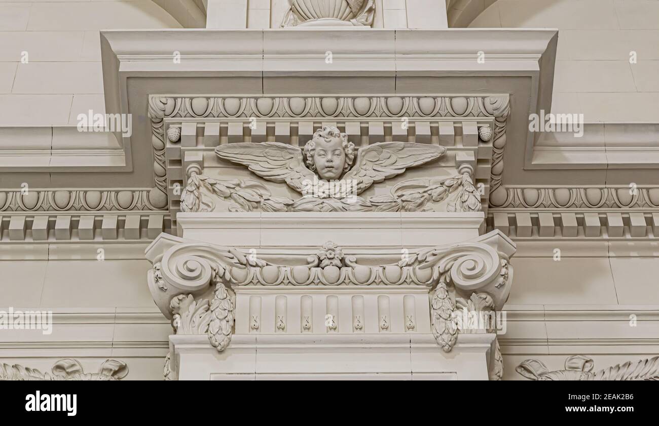 Column top, gypsum stucco molding with angel, wall texture and patterns ...