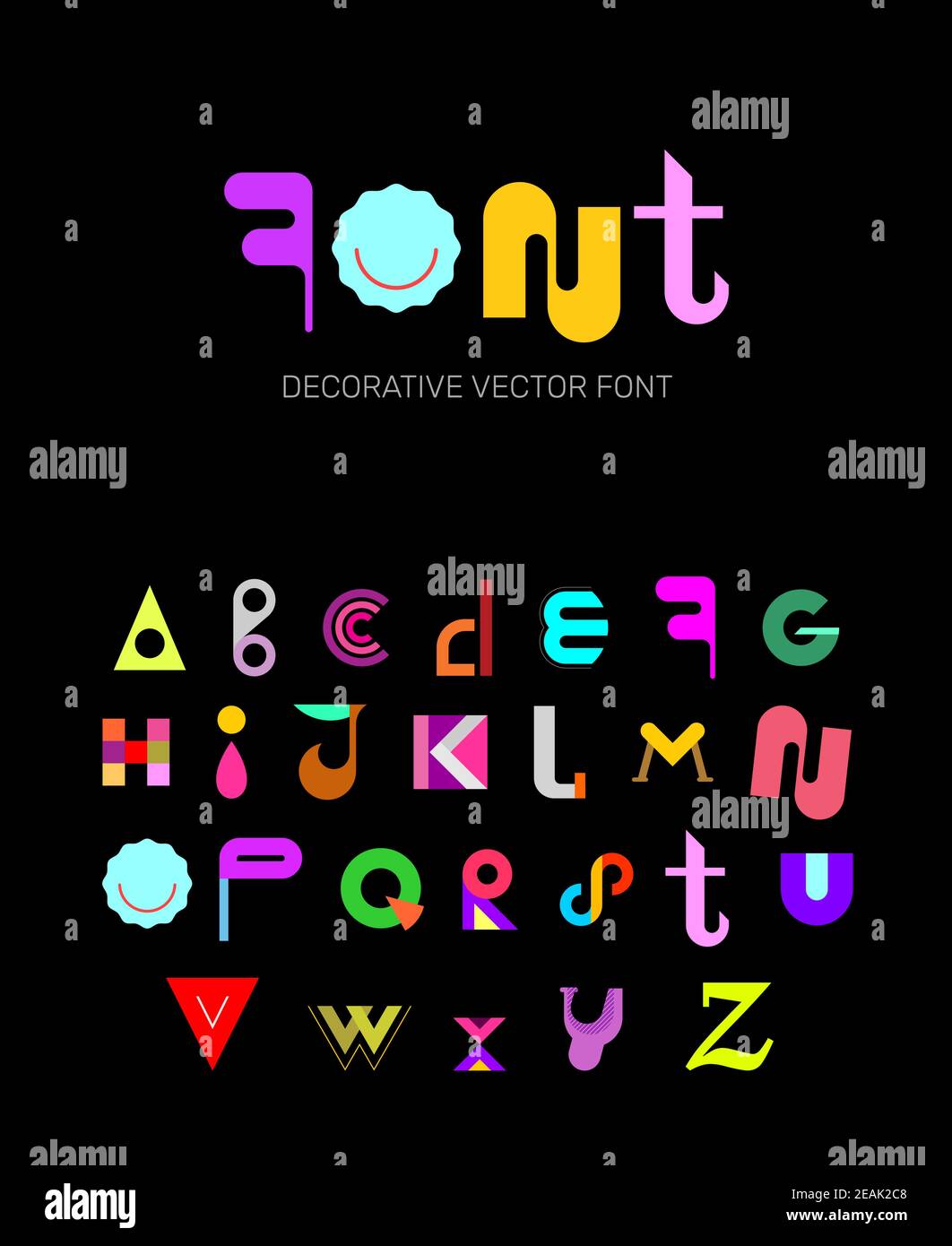 Decorative font vector design. Colored abstract font design isolated on ...