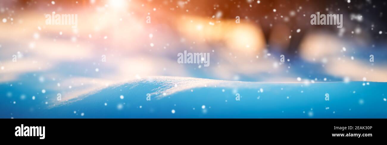 Winter snowy background with sparkling snow at sunny day in snowfall ...