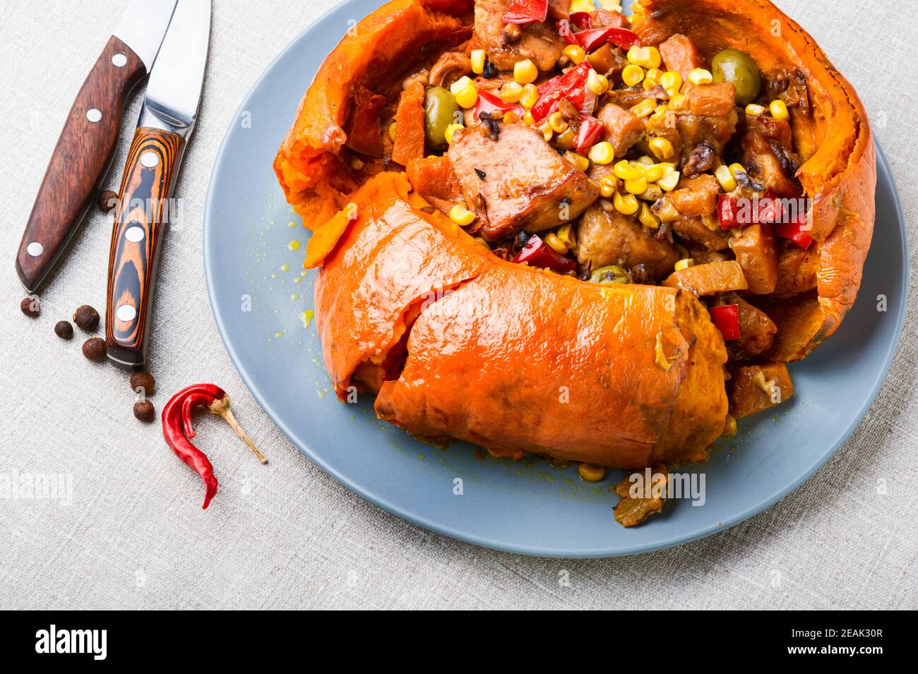 Baked pumpkin with meat Stock Photo - Alamy