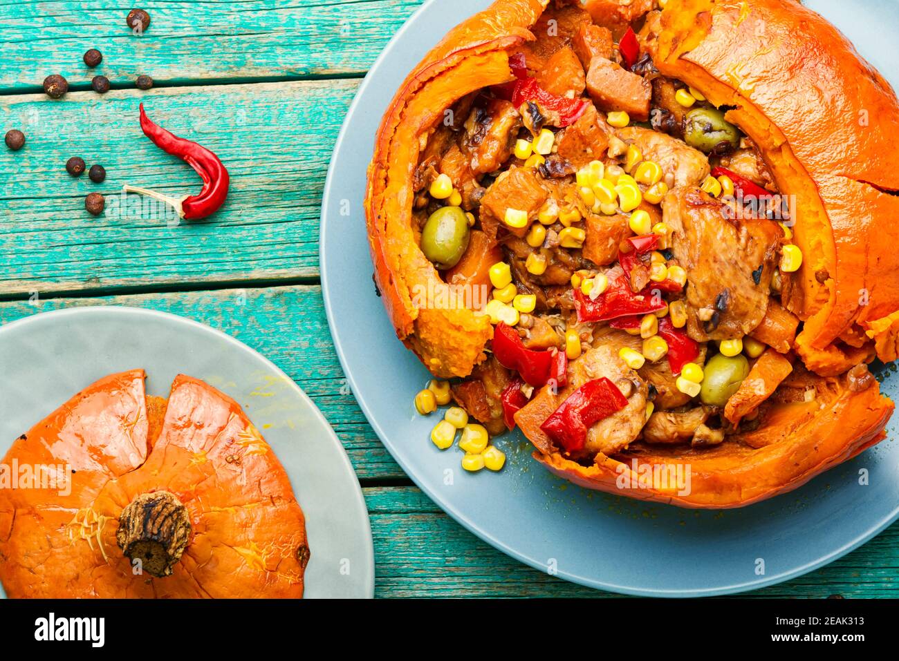 Baked pumpkin with meat Stock Photo - Alamy