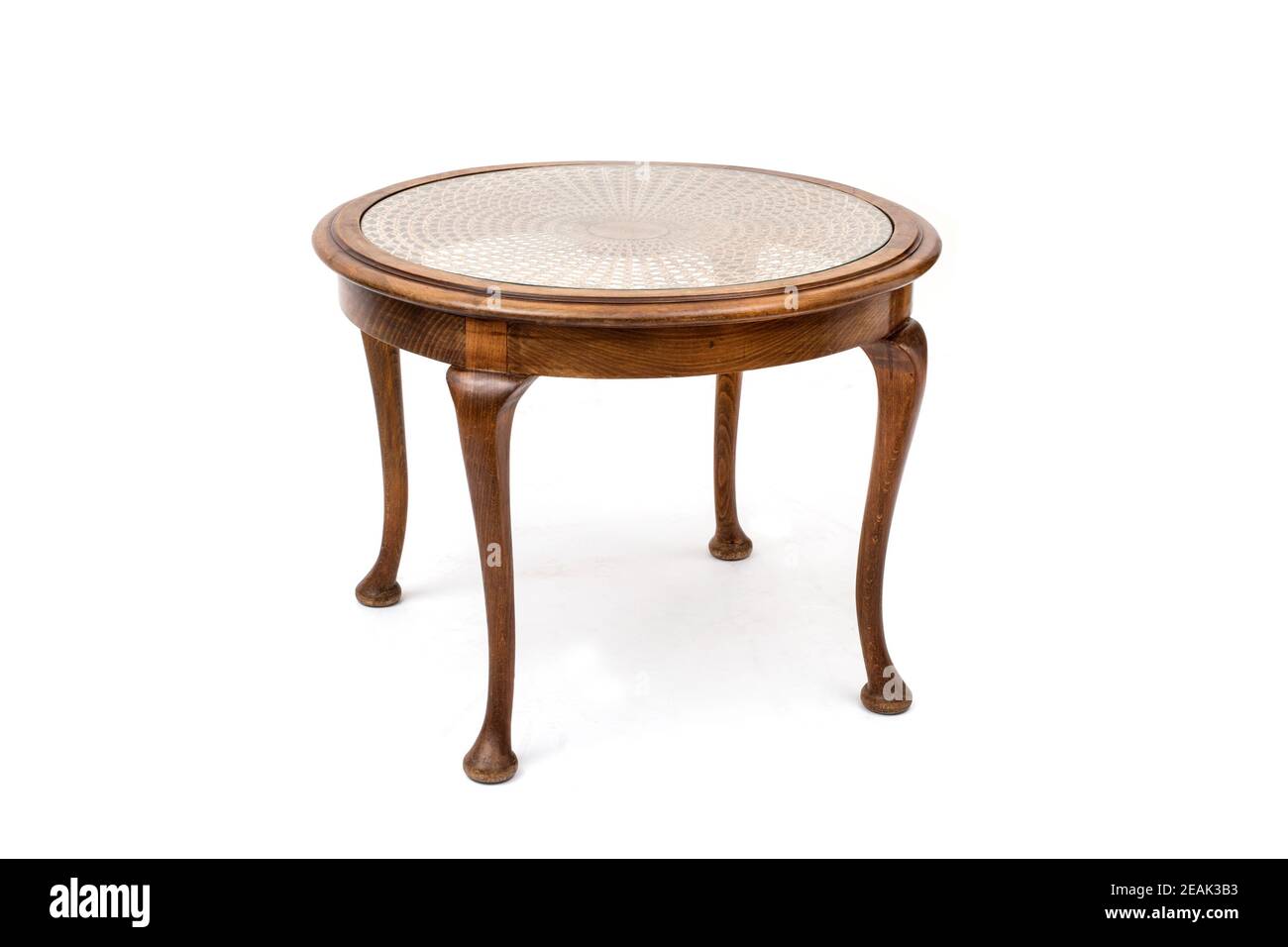 Antique round kitchen table on the white background Stock Photo - Alamy