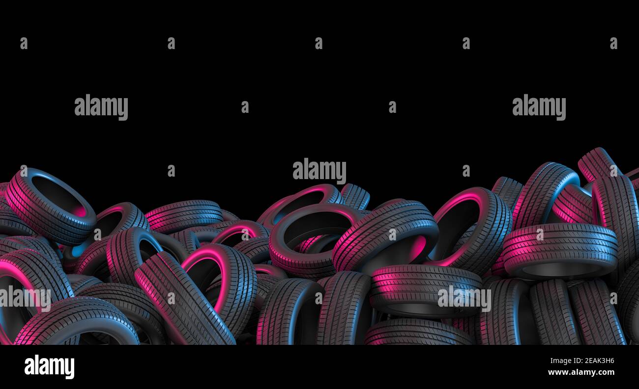 car tires conceptual background with purple and blue lights Stock Photo ...