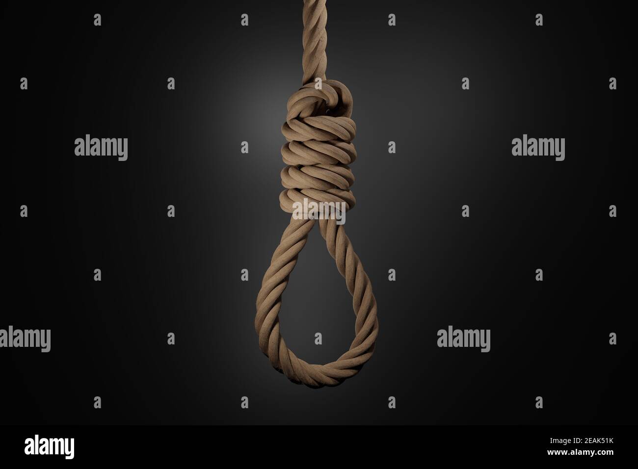 3d rendering of a gallow rope on a black background. Sinister concept ...