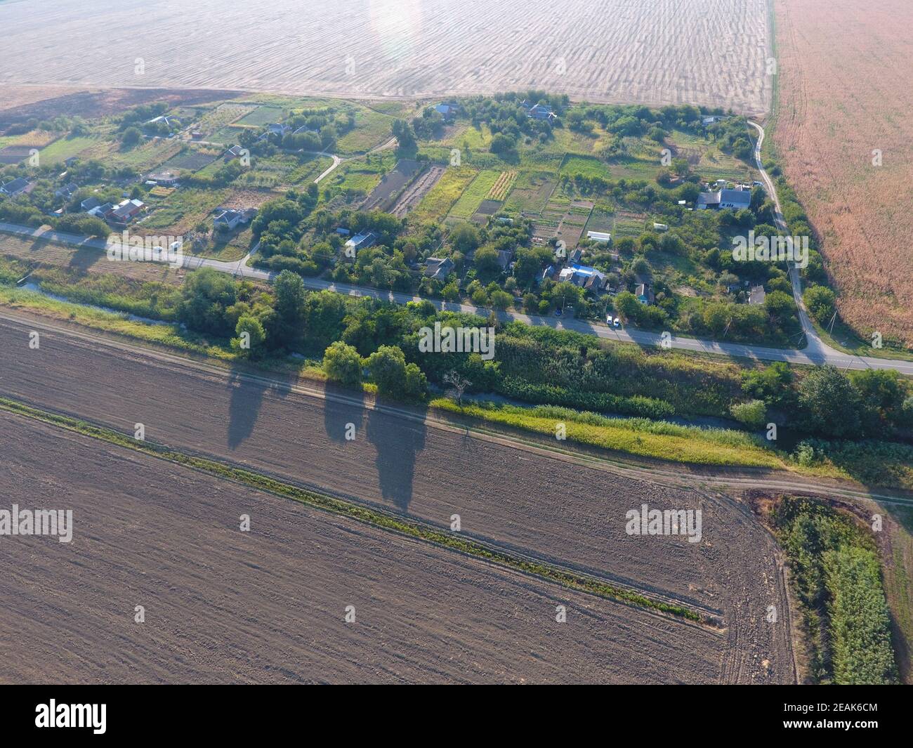 Top view of the village. One can see the roofs of the houses and ...