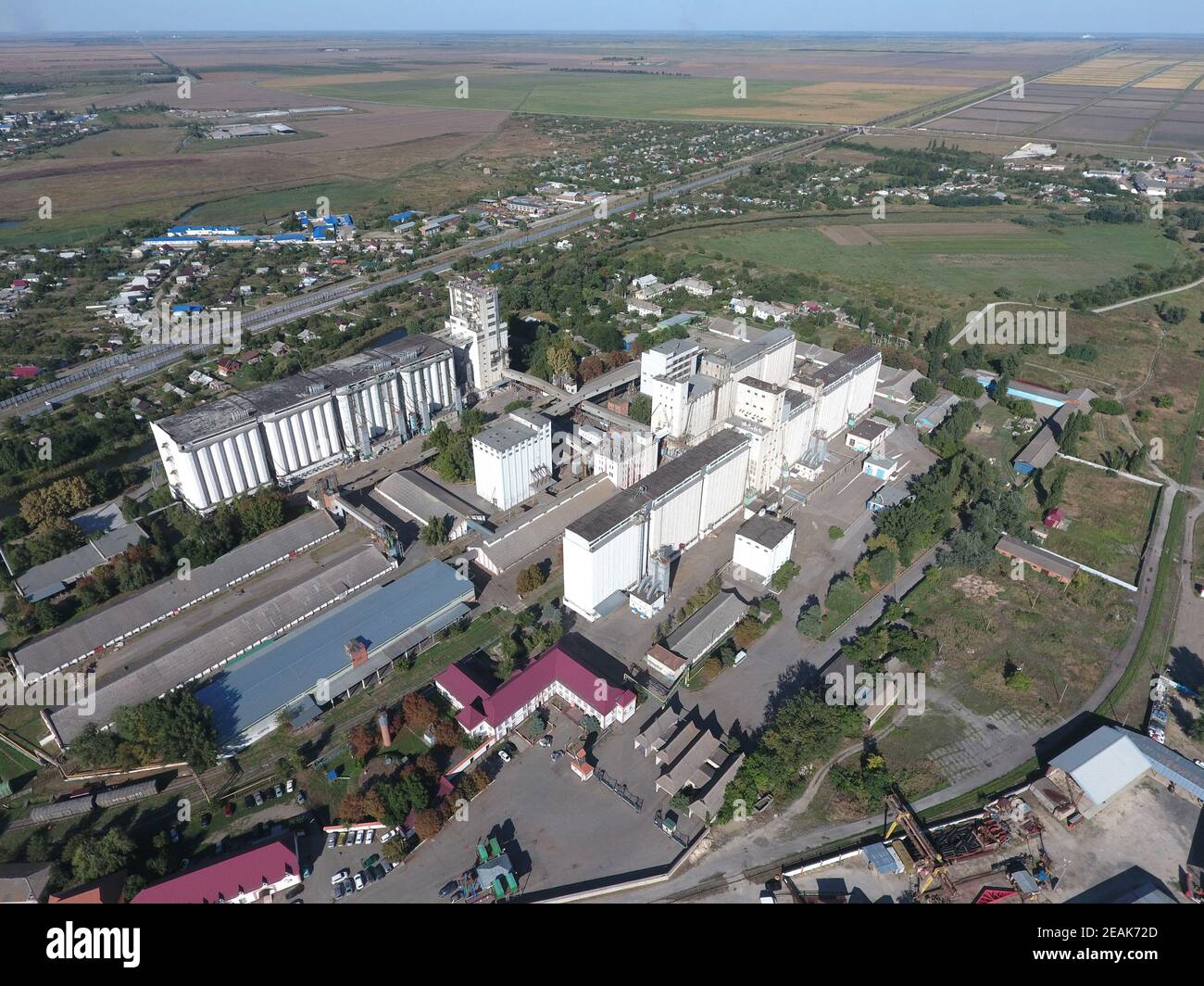 Top view of a silo elevator. Aerophotographing industrial object Stock ...