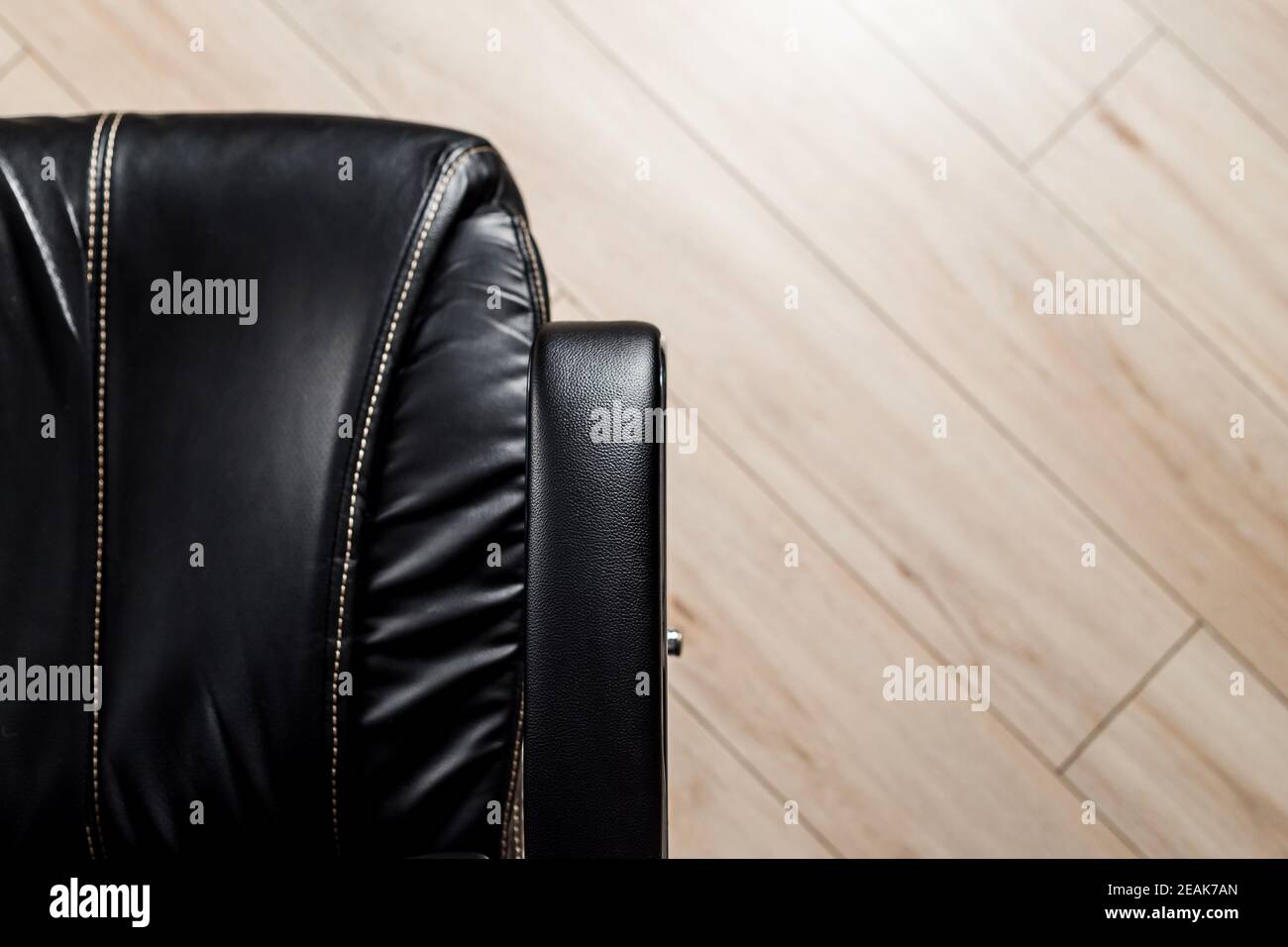 Black leather office chair, view from above. Office furniture ...