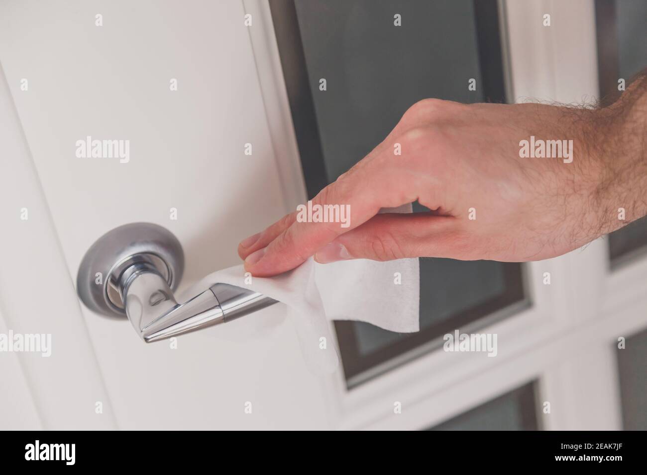 Prevention cleaning wiping doorknob with antibacterial disinfecting ...
